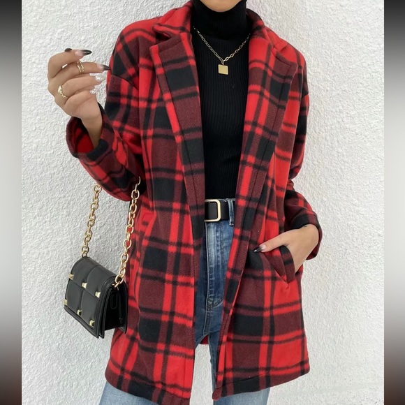 Imported | Jackets & Coats | Red Plaid Long Jacket | Poshmark